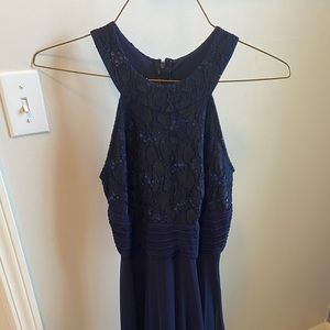 PromGirl | Dresses | Navy Blue Prom Girl Halter Neck Long Prom Dress ...